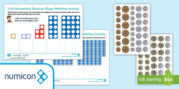 Coin Recognition Numicon Shapes Matching Worksheet